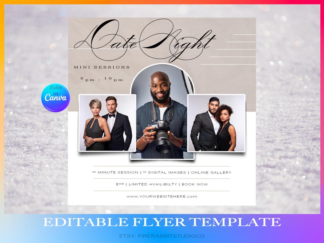 Date Night Mini Session Flyer: Photography Marketing Canva Template ...