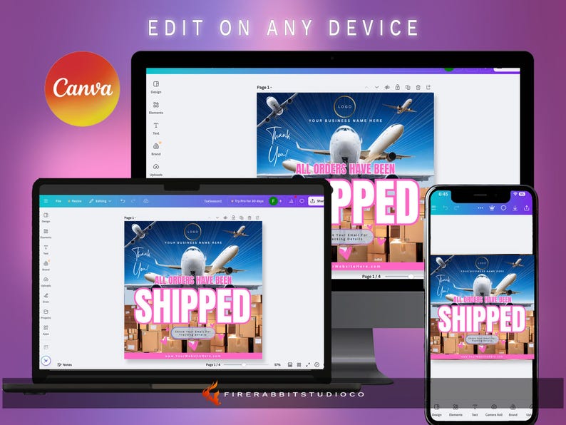 Orders Shipped Flyer Template Bundle: Boutique Shipping (canva Editable ...