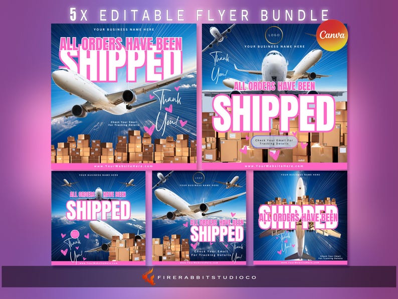 Orders Shipped Flyer Template Bundle: Boutique Shipping (canva Editable ...