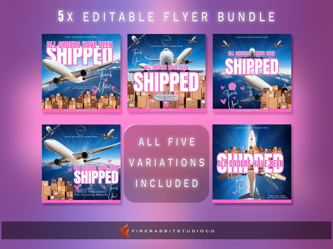 Orders Shipped Flyer Template Bundle: Boutique Shipping (canva Editable ...