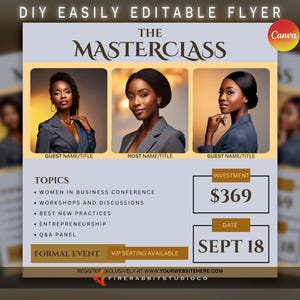 Editable Masterclass Flyer Template: Canva DIY Course Design (digital ...