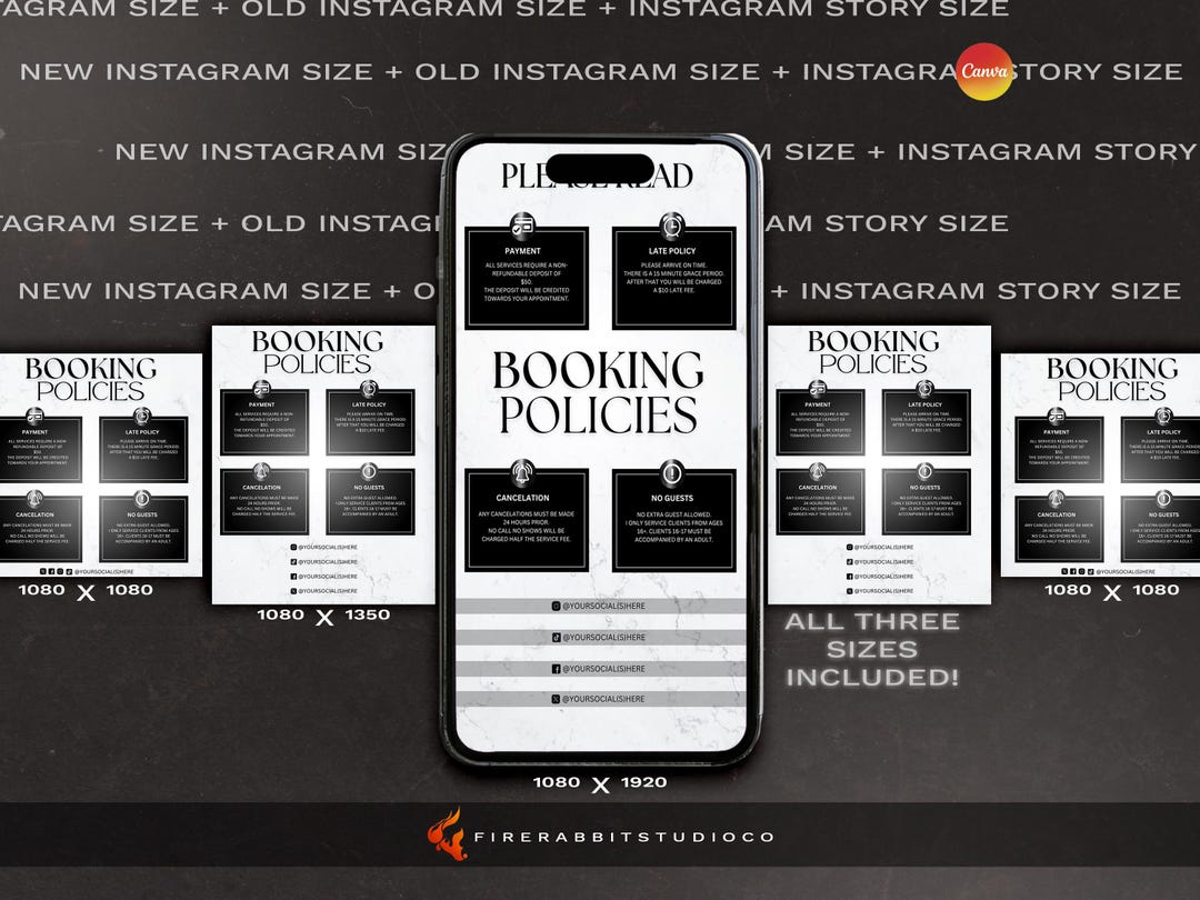 4 Booking Policy Pages | Salon Owner Flyer | Social Media Template | 3: ...