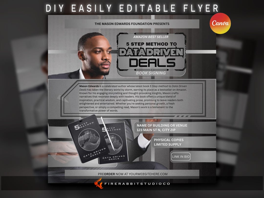 Editable Book Signing Flyer Template: Canva DIY Design (digital ...