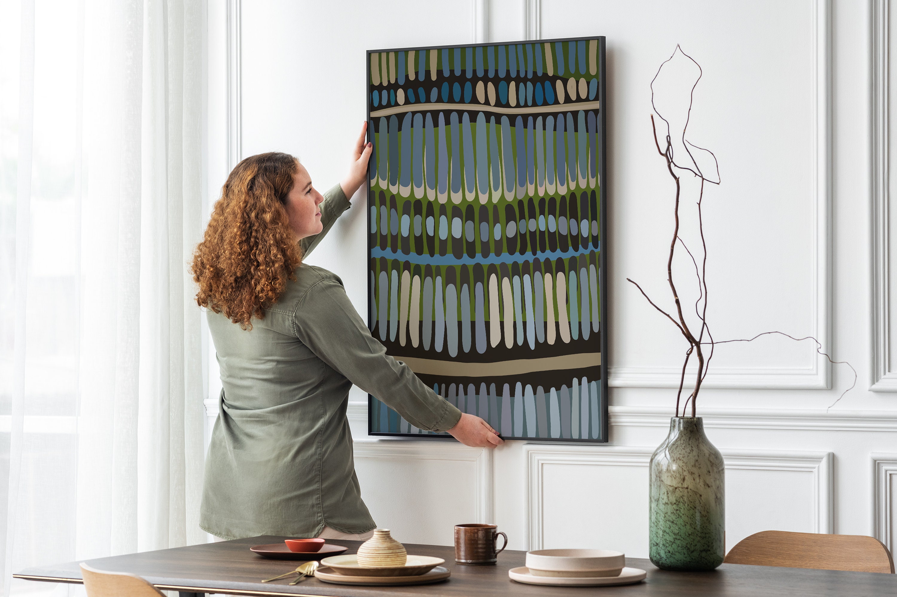 Blue Green Tones Extra Large Wall Art, Abstract Poster, Housewarming ...