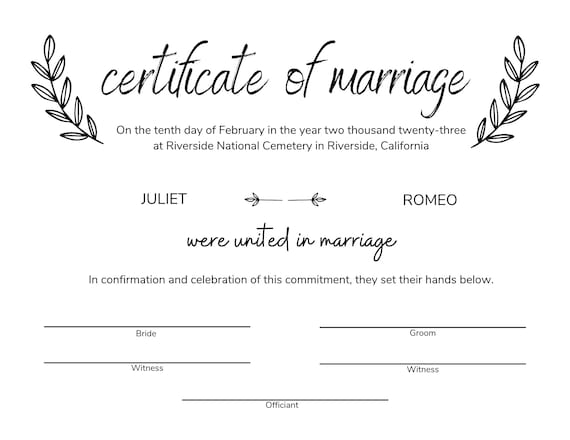Printable Fake Marriage Certificate Template
