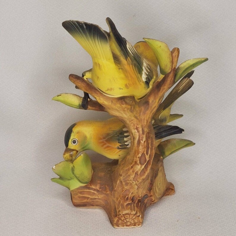Gold Finch Birds Figurine Japanese Porcelain Birds on Log 7 Inches ...