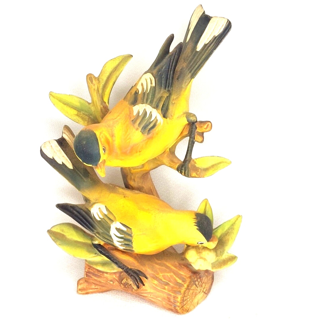 Gold Finch Birds Figurine Japanese Porcelain Birds on Log 7 Inches ...