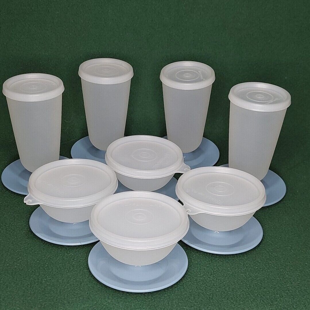Set of 8 Tupperware Blue Ice Cream Sherbet Cups Pudding Bowls Fruit ...