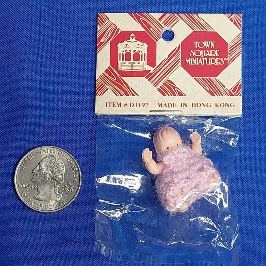 Town Square Miniatures 1:12 Scale Dollhouse Baby Girl in Pink Dress NIP ...
