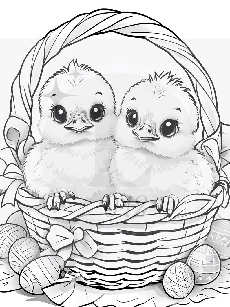 Easter Coloring Page PDF | Cute Baby Chicks in Basket | Kids Easter ...