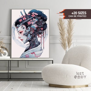 Printable Japanese Wall Art, Geisha Print, Cyberpunk Art, Woman ...