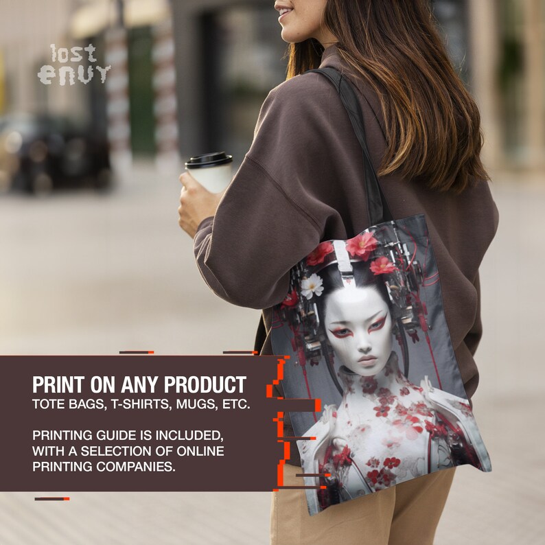 Printable Japanese Wall Art, Geisha Print, Cyberpunk Art, Woman ...