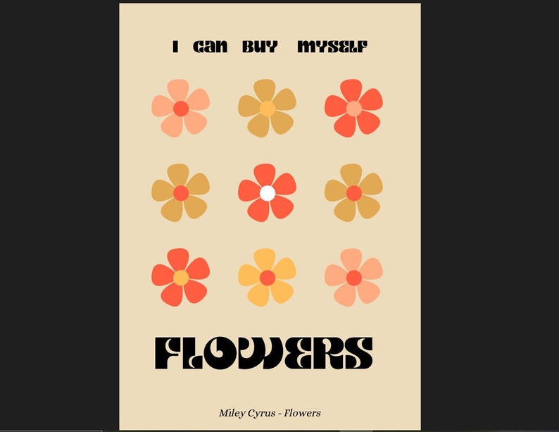 Miley Cyrus Poster I Flowers Poster I Song Lyric Digital Print Poster I ...