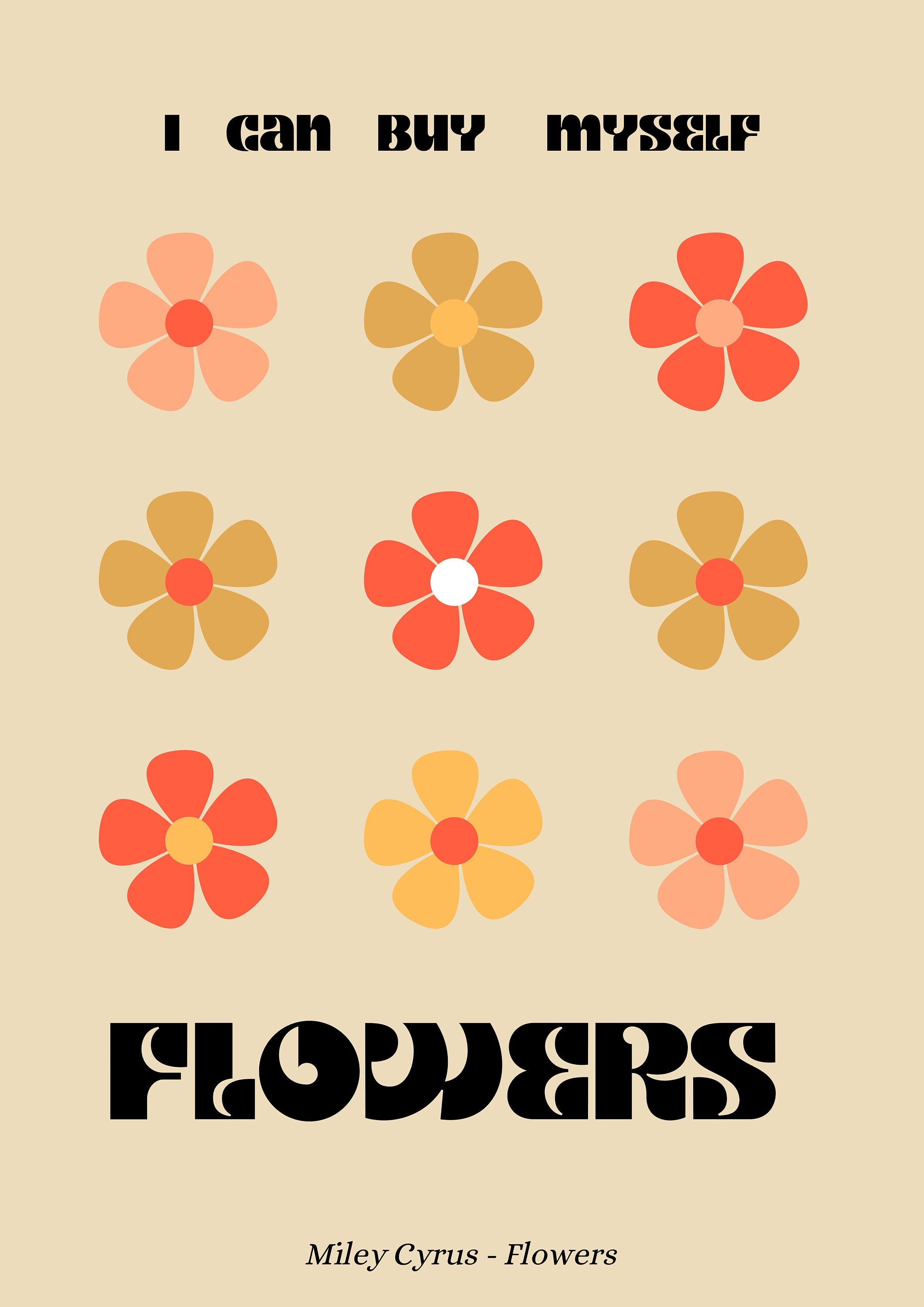 Miley Cyrus Poster I Flowers Poster I Song Lyric Digital Print Poster I ...