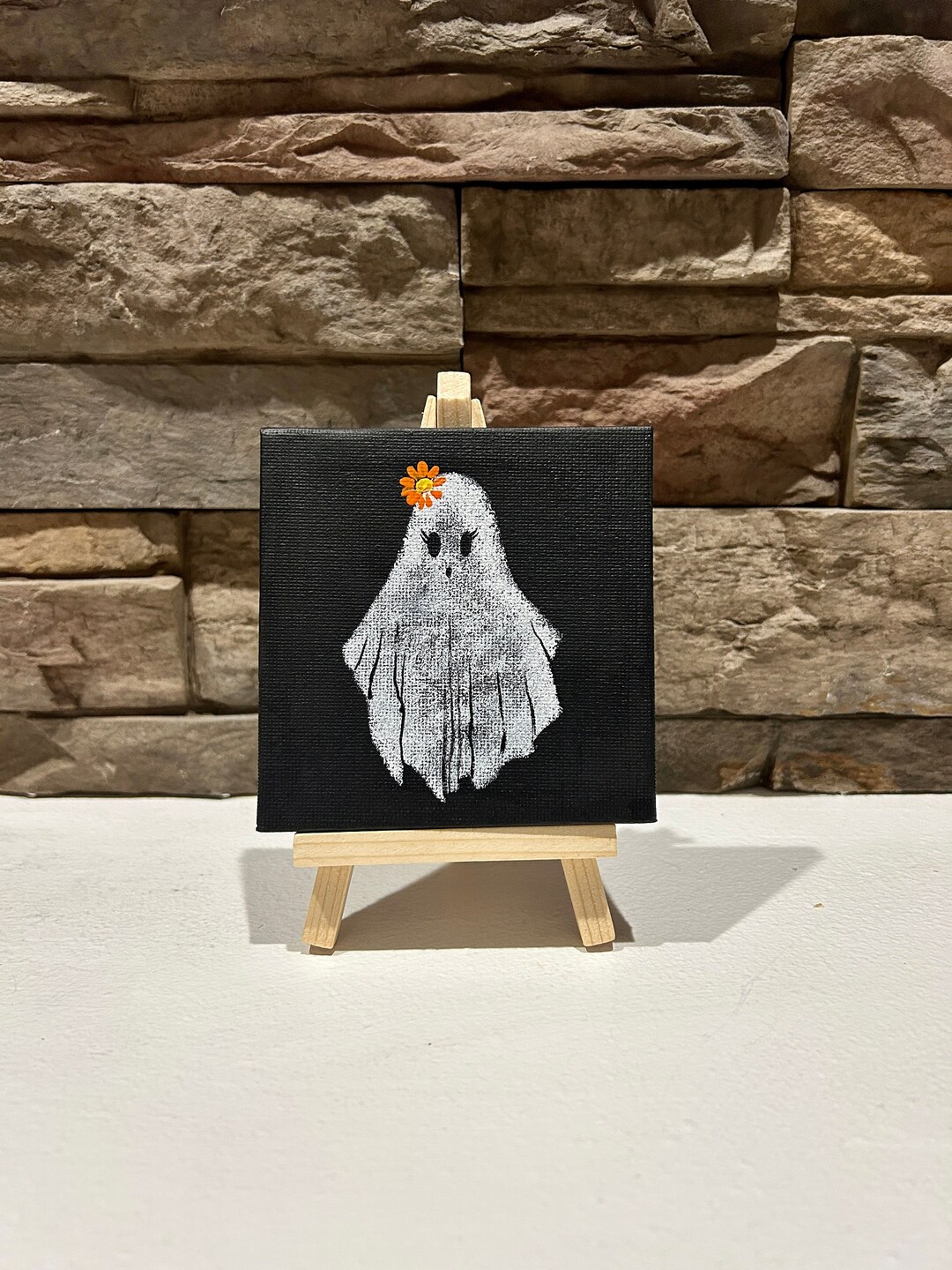 Cute Ghost Painting, Mini Painting, Canvas Art, Easel, Hand Painted ...