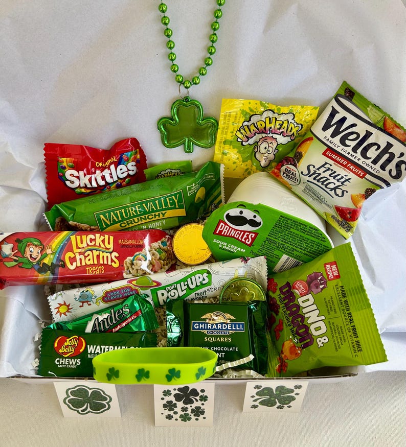 St. Patrick's Day Treat Box, Snack Box, Lucky Charms, Green Themed Gift ...
