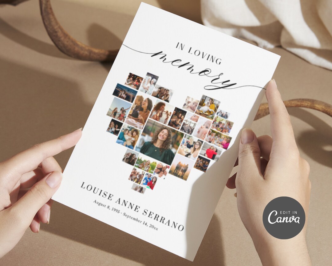 Funeral Heart Photo Collage Table Sign, Canva Template, in Loving ...