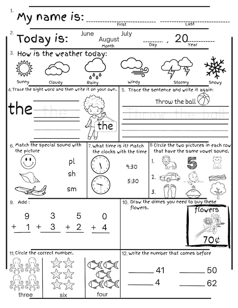 Kindergarten Summer Review Worksheets • End of Year Practice (digital ...