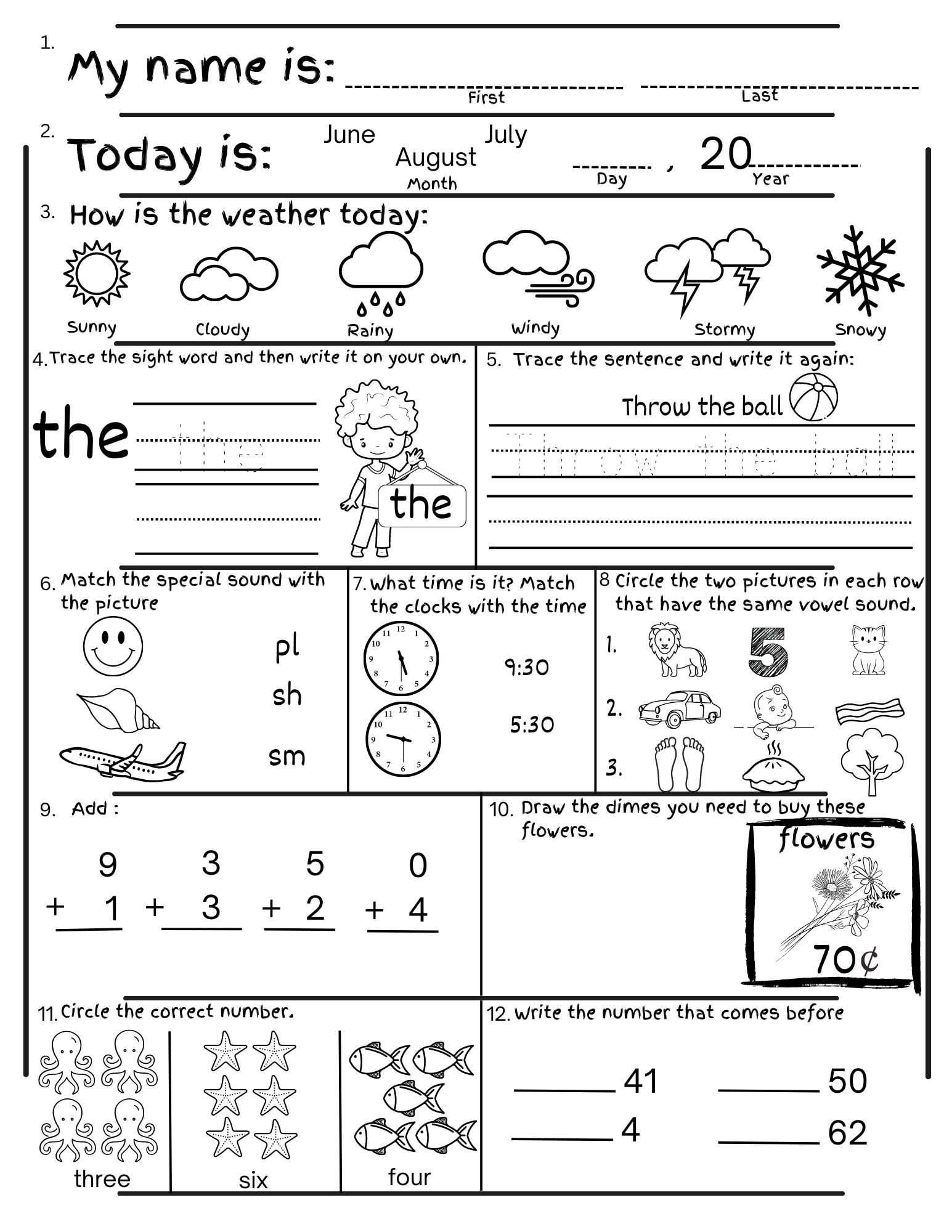 Kindergarten Summer Review Worksheets • Printable End of Year ...