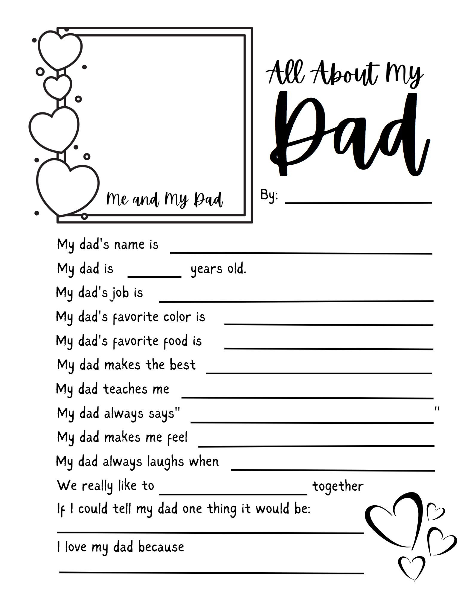 All About My Dad Questionnaire, Father's Day Craft, Father's Day ...
