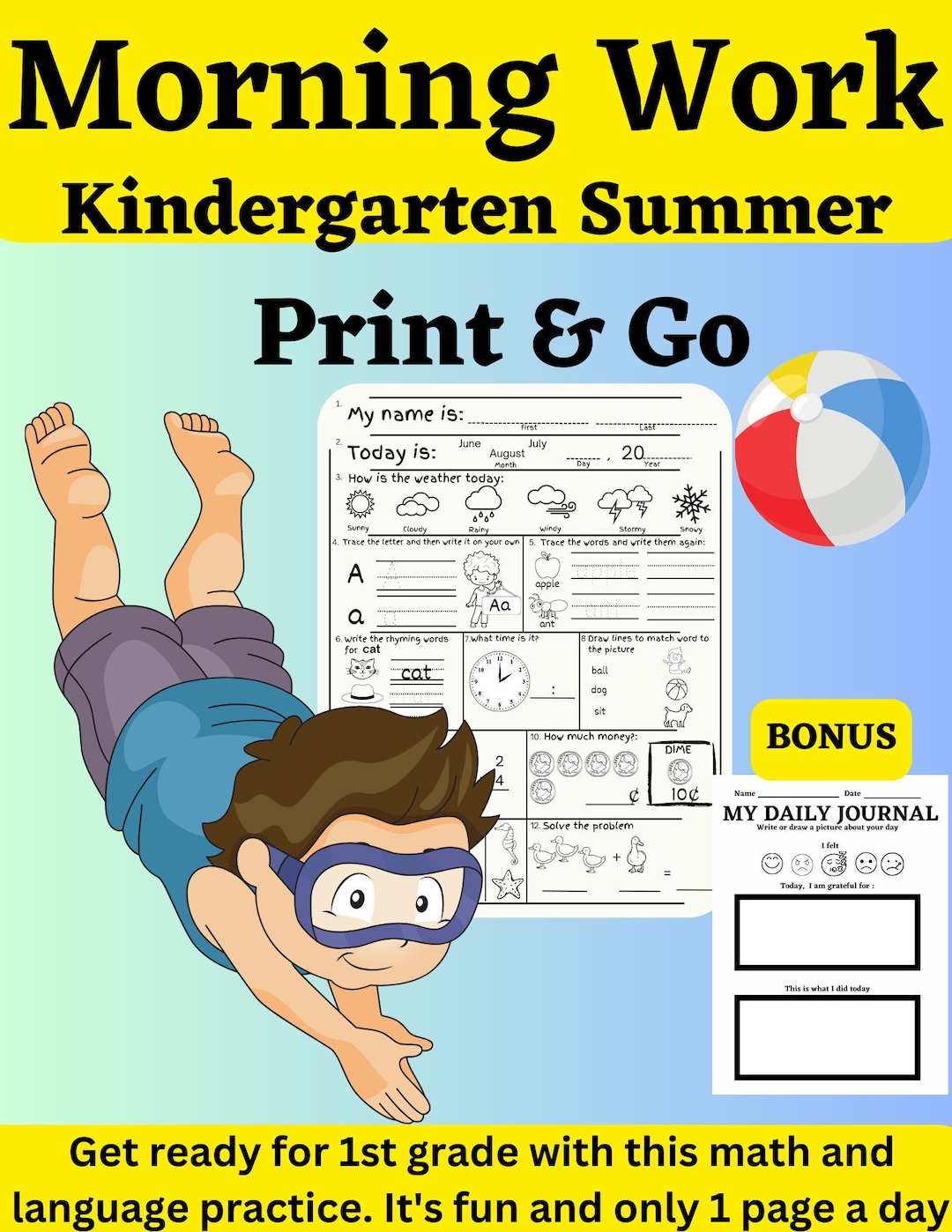 Kindergarten Summer Review Worksheets • End of Year Practice (digital ...