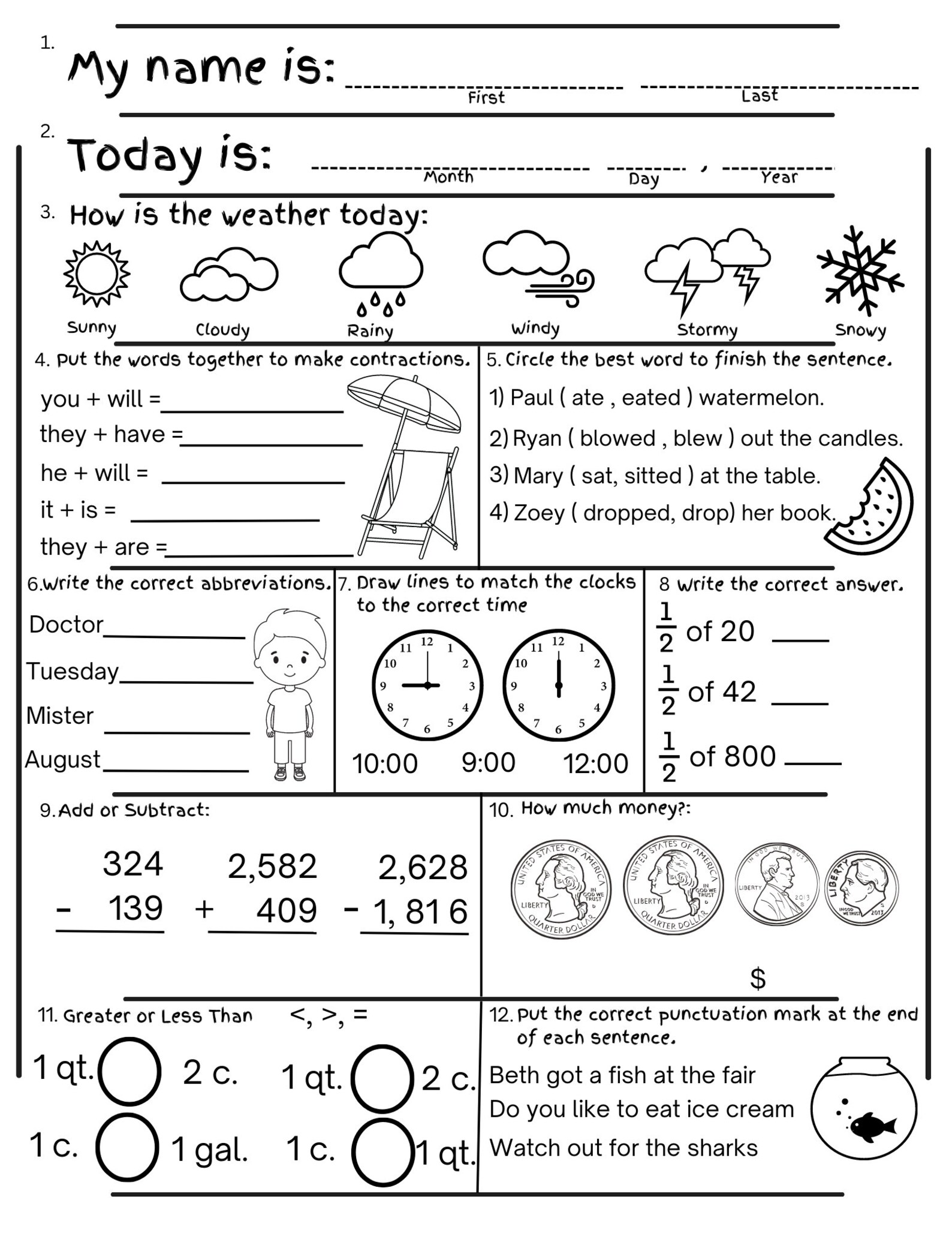 2nd Grade Summer Review Worksheets • Printable End of Year Cumulative ...