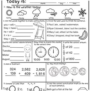 2nd Grade Summer Review Worksheets • Math & Language (digital Download ...