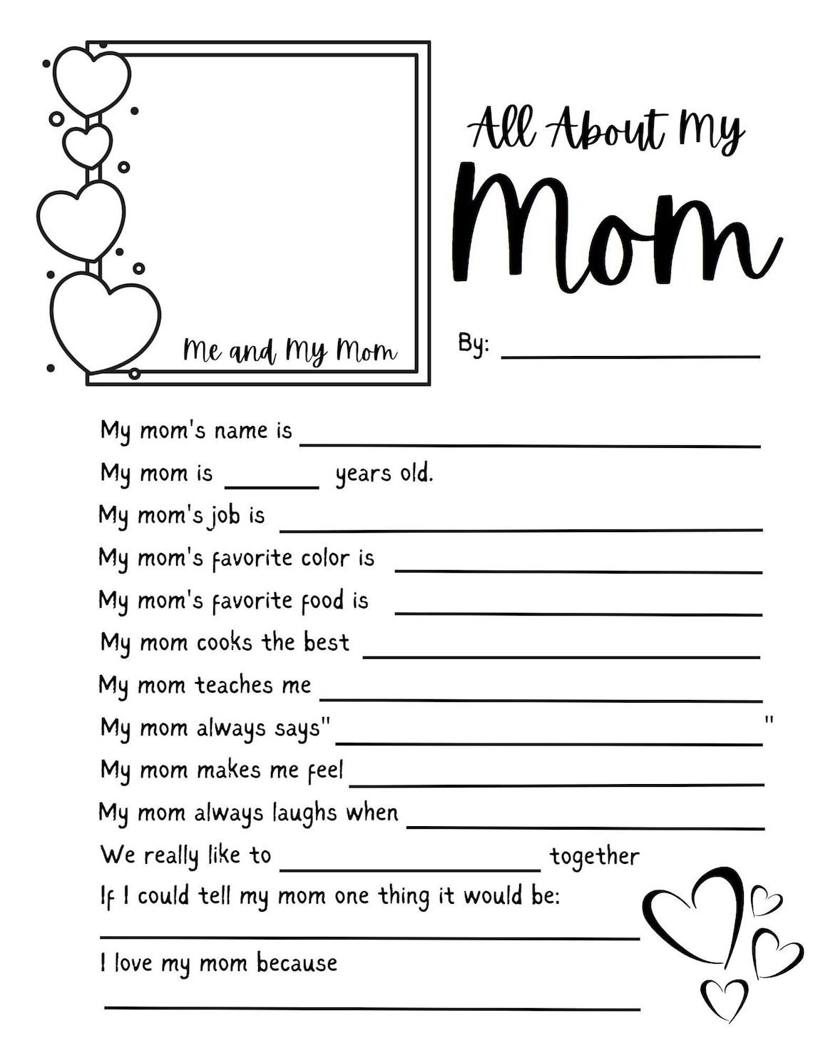 Mother's Day Questionnaire, All About My Mom Printable Gift (PDF) - Etsy