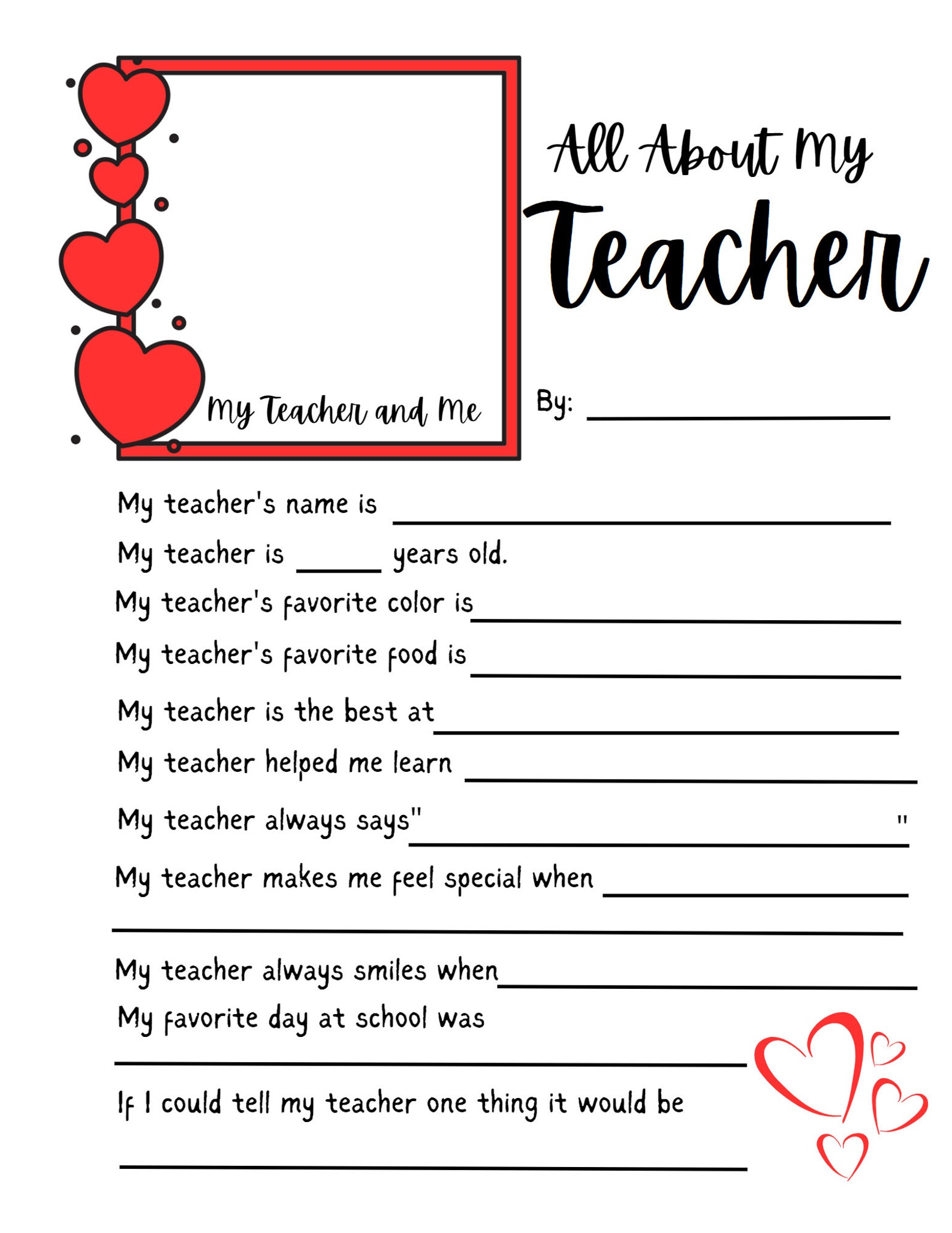 Teacher Appreciation Week Printable, Teacher Survey, Teacher Printable ...