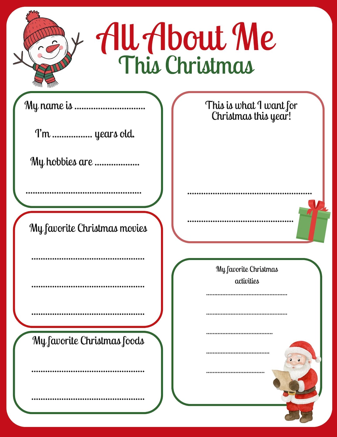 Holiday Memories PDF – All About Me Kids Keepsake (instant Download) - Etsy