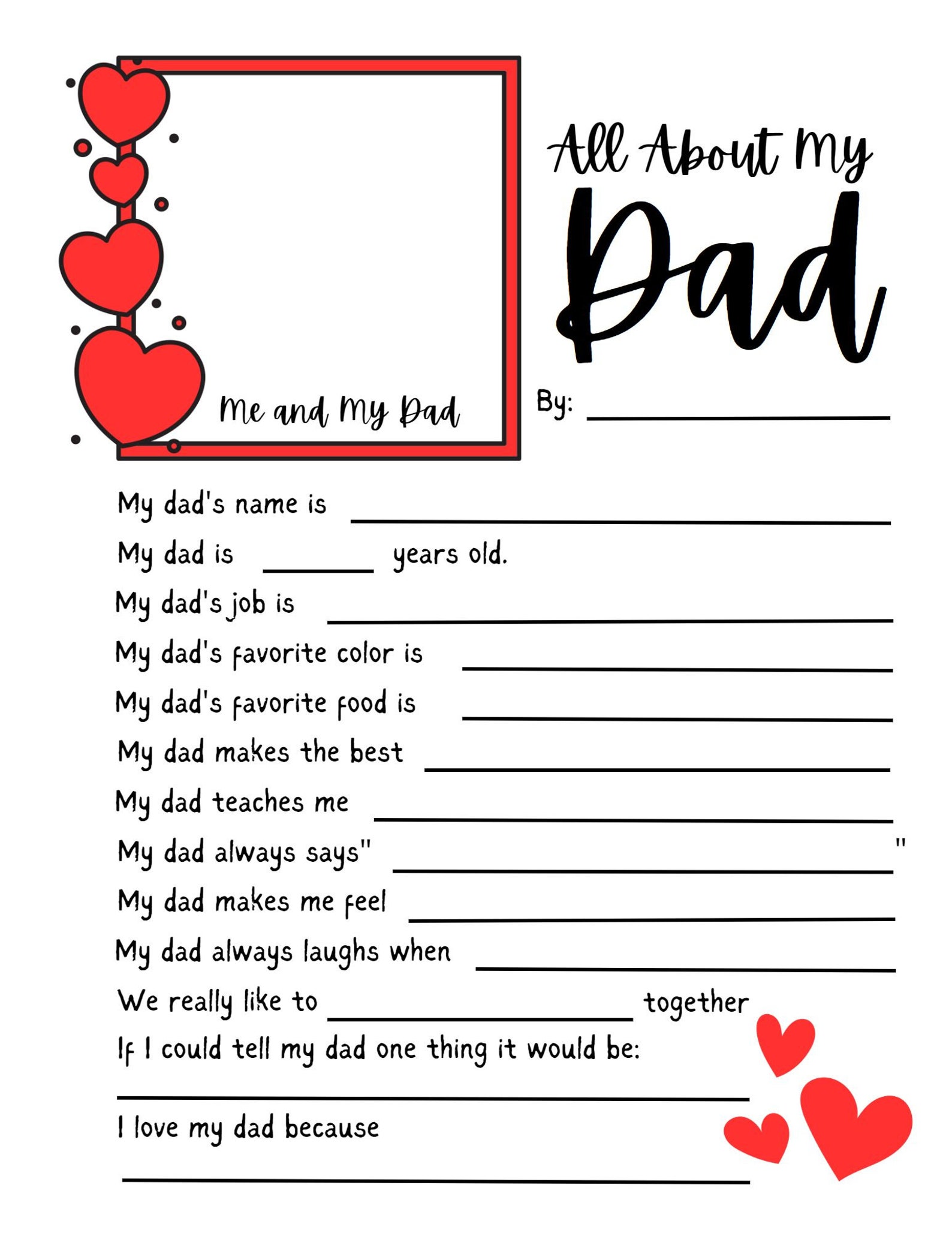 All About My Dad Questionnaire, Father's Day Craft, Father's Day ...