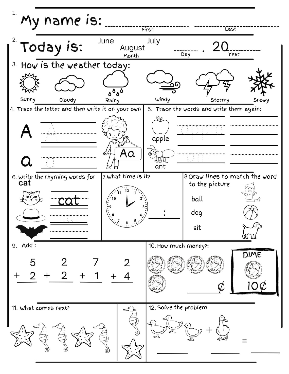 Kindergarten Summer Review Worksheets • End of Year Practice (digital ...