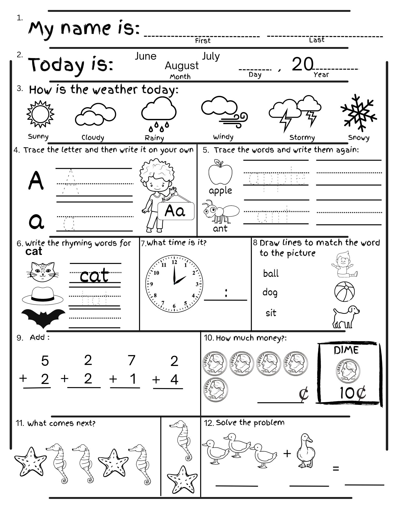 Kindergarten Summer Review Worksheets • End of Year Practice (digital ...