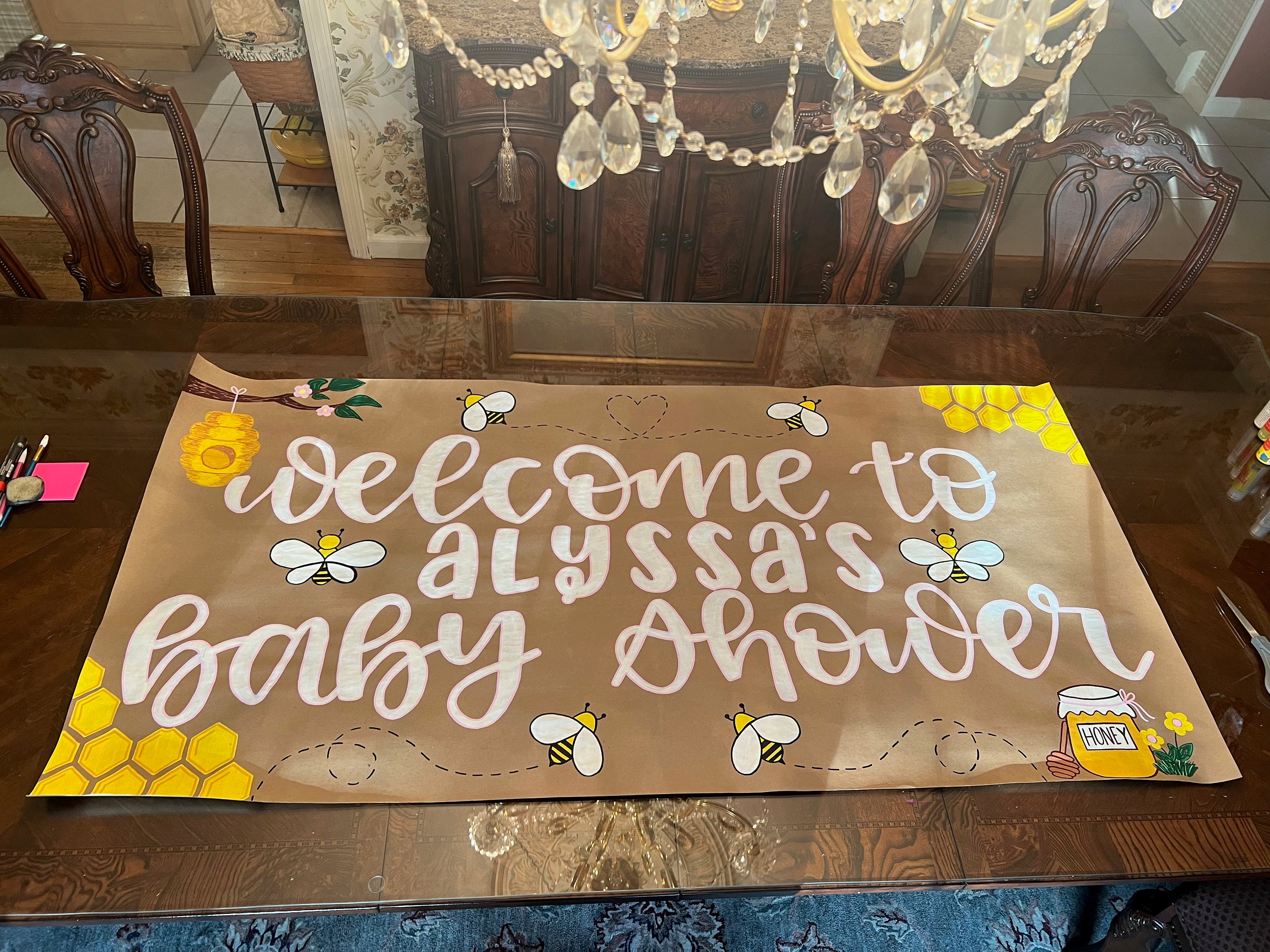 Hand Painted Custom Party Banner- Baby Shower Banner- Kraft Paper ...