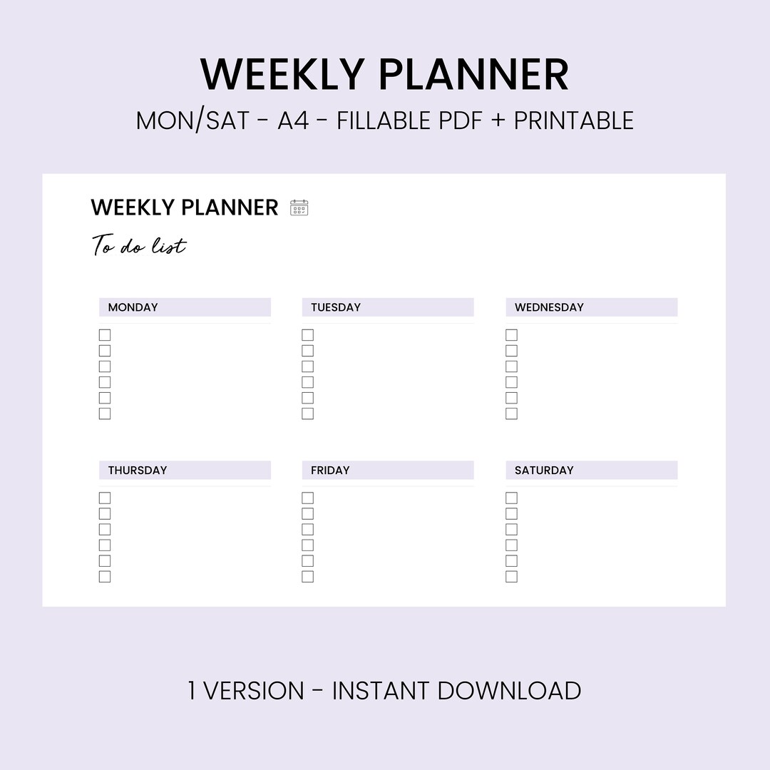 Weekly Planner - Printable - Purple - Organization - PDF - Etsy