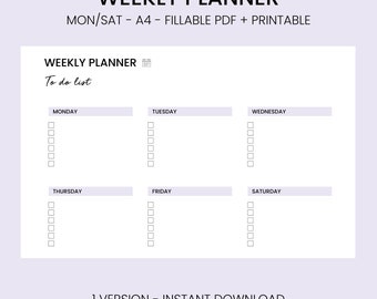 Weekly Planner Digital Printable - Purple Box - Etsy