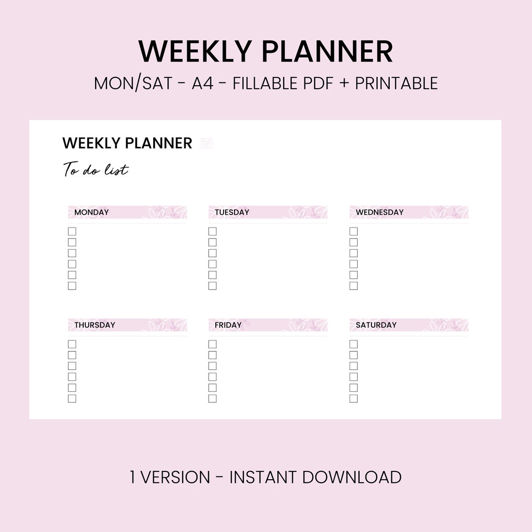 Weekly Planner - Printable - Pink - Organization - PDF - Etsy