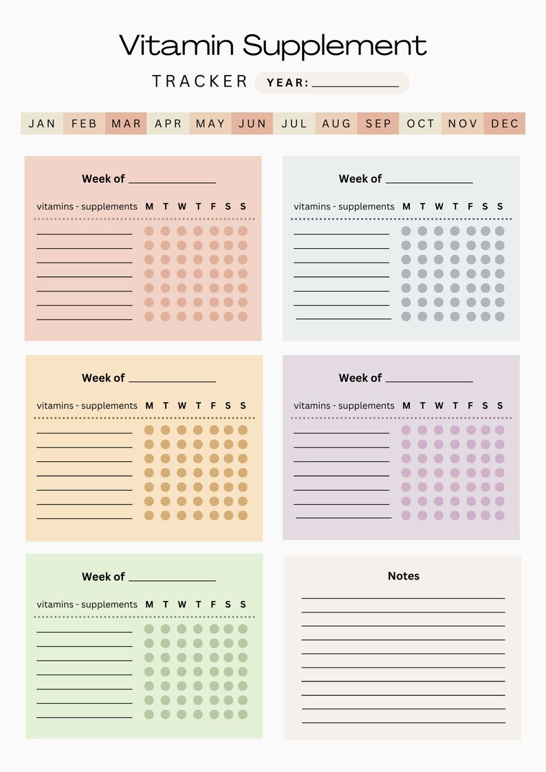 Vitamin and Supplement Weekly Tracker - Etsy