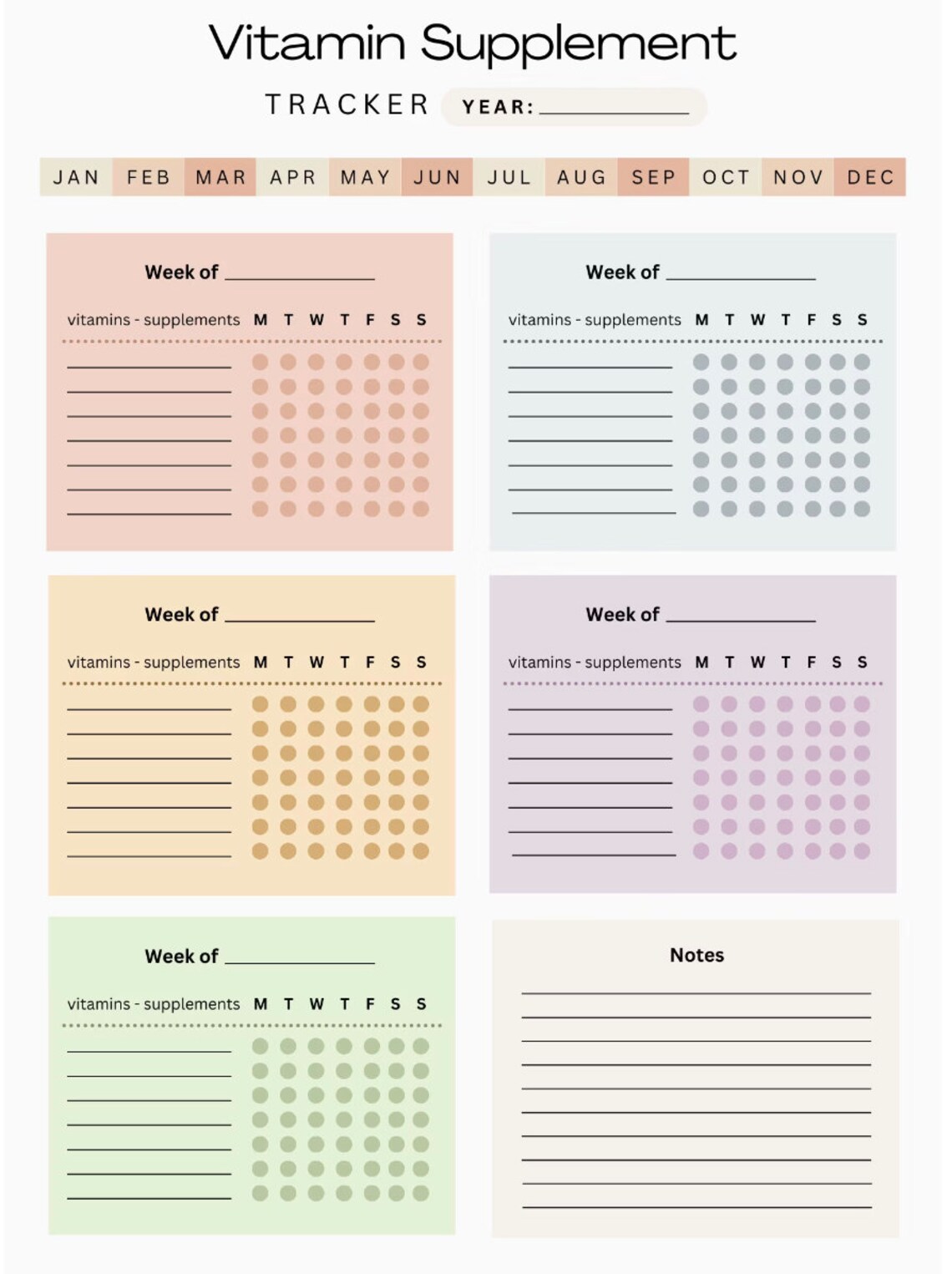 Month by Month Vitamin & Supplement Weekly Tracker - Etsy