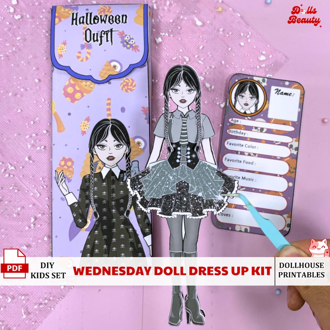 Printables Sensory Toys Wednesday Dolls Dress up Kit Gothic Doll ...