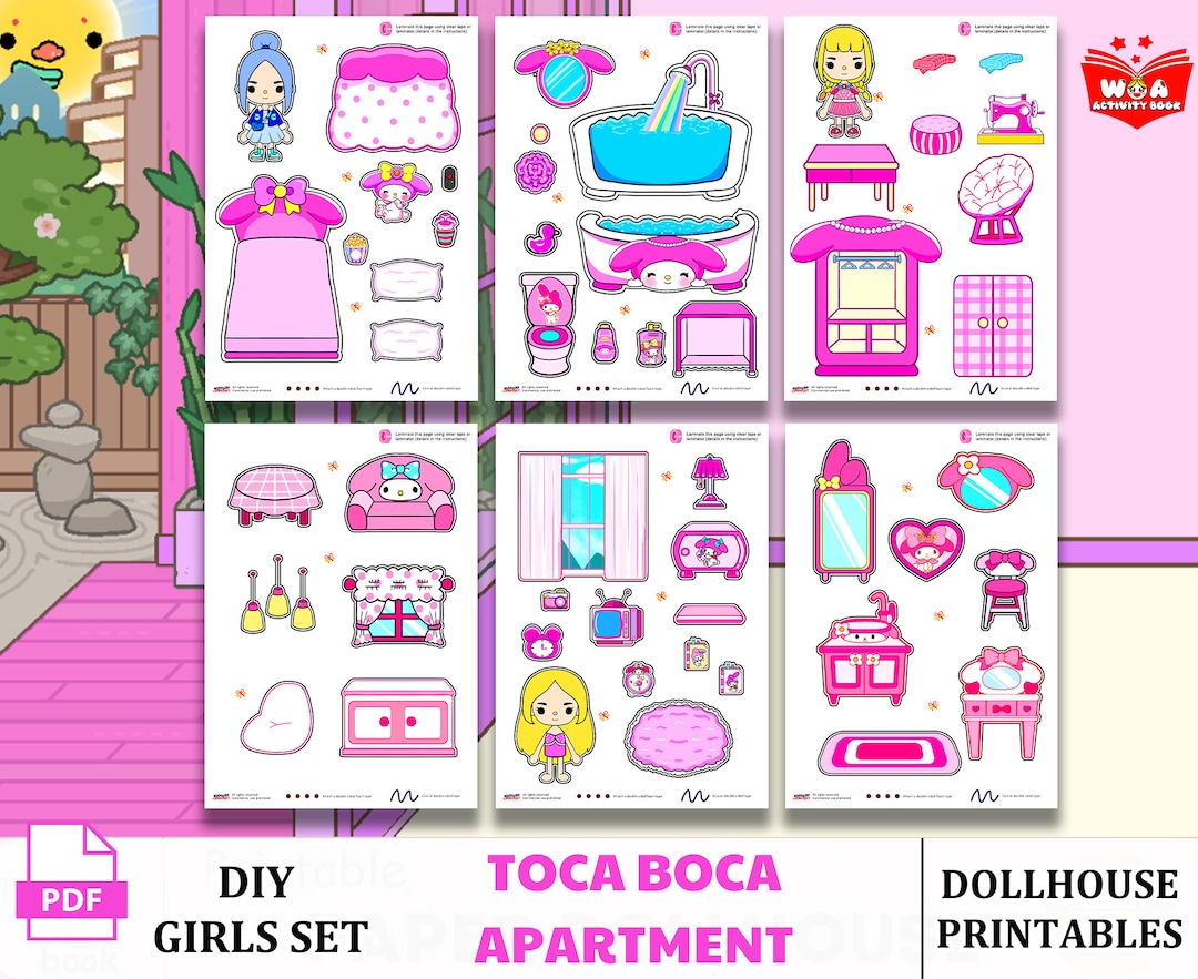Pink Toca Boca Apartment House Printables Fun Paper Doll Print and Cut ...