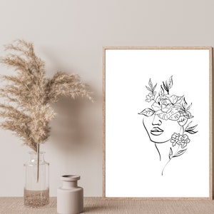 Flower Woman Line Art Set | Abstract Woman Face Line Drawing | Feminist ...