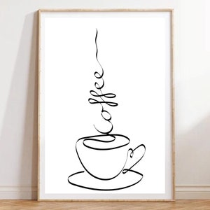 Coffee Cup Line Art Print, Coffee Lover Printable Wall Art, Coffee One ...