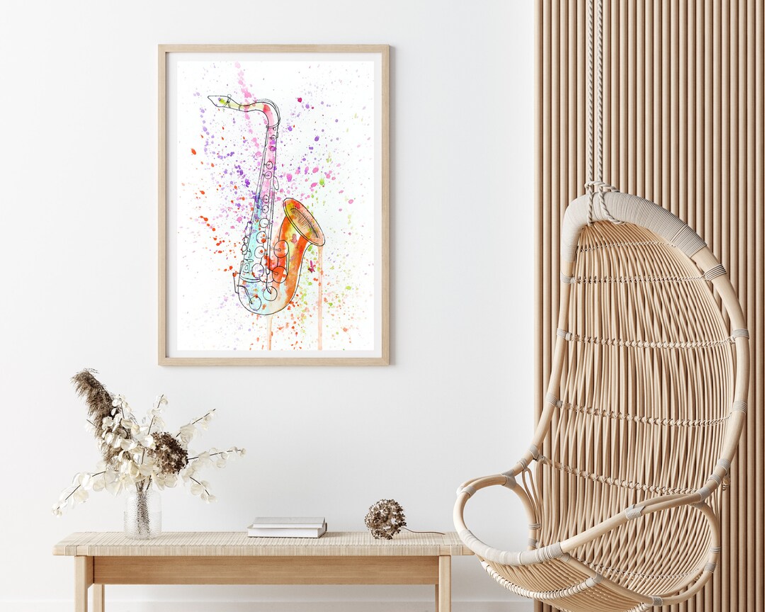 Watercolor Saxophone Poster, Music Wall Art, Tenor Line Drawing ...