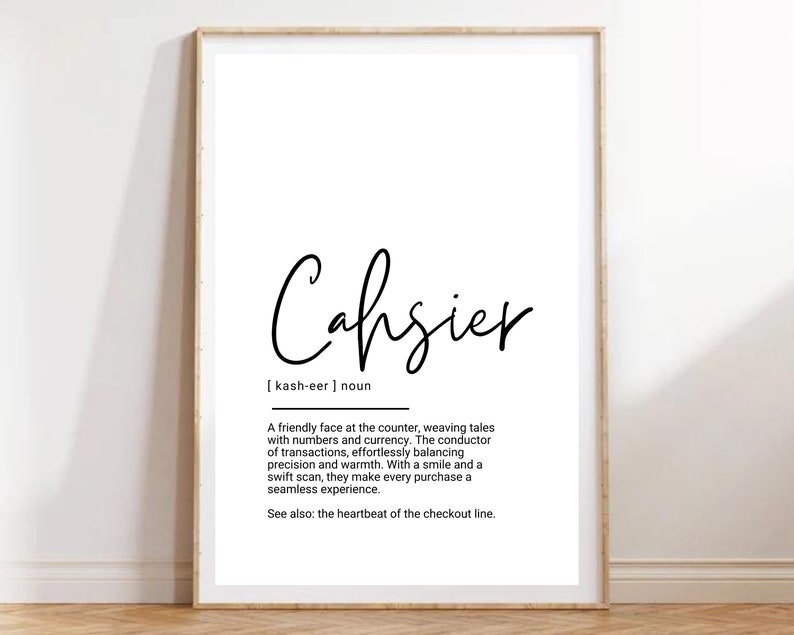 Cashier Definition Printable, Gift for Support Worker, Definition ...