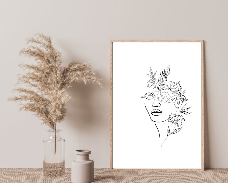 Flower Woman Line Art Set Abstract Woman Face Line Drawing Feminist ...