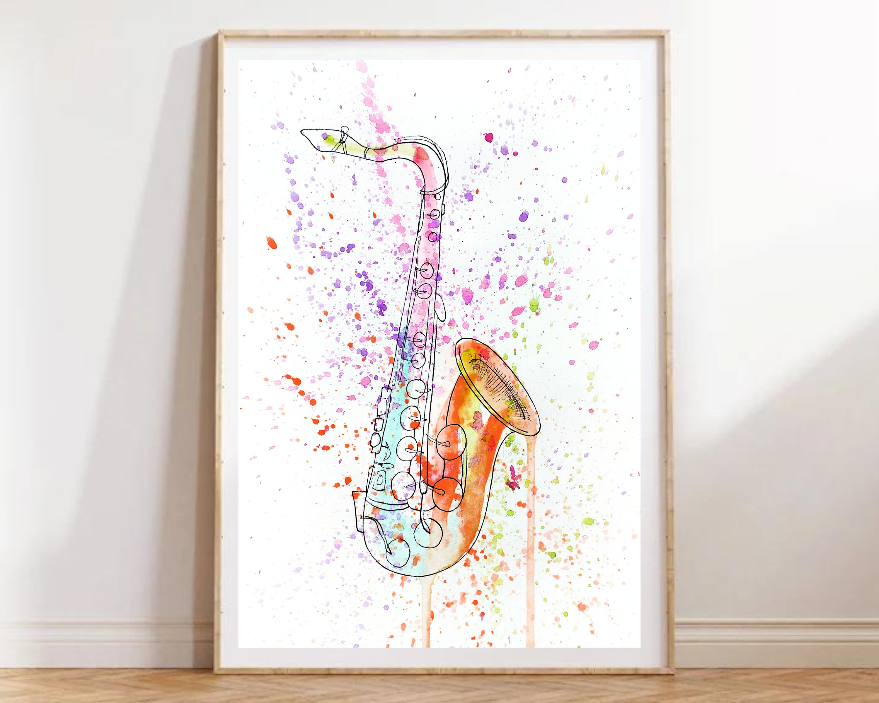 Watercolor Saxophone Poster, Music Wall Art, Tenor Line Drawing ...