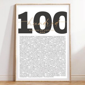 100 Reasons We Love You, Download Immediately, Printable Poster, 100th ...