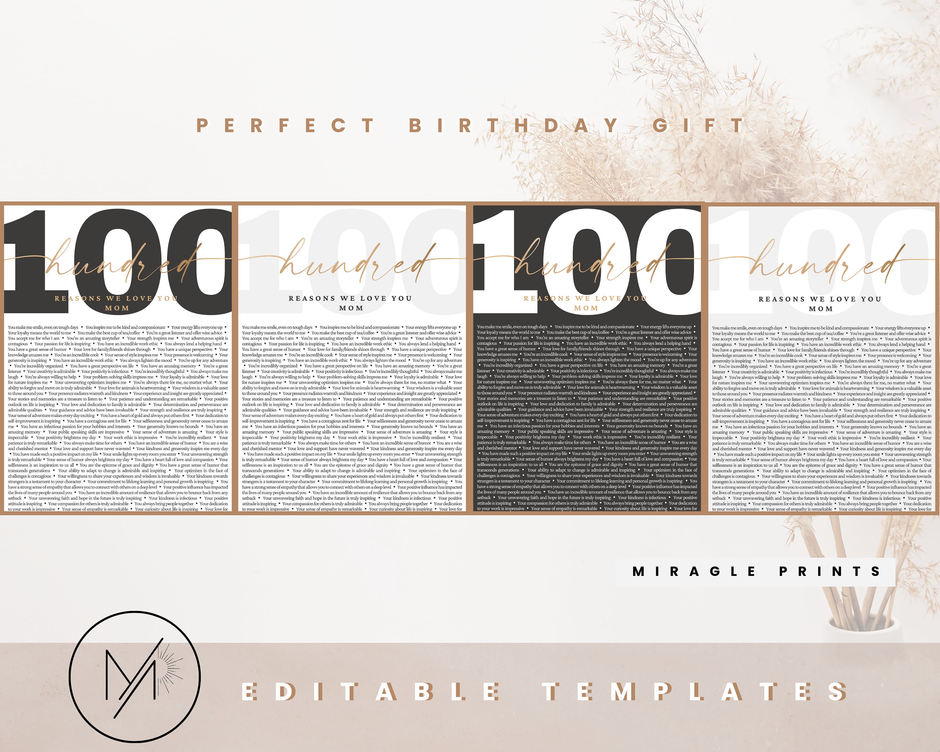100 Reasons We Love You, Download Immediately, Printable Poster, 100th ...