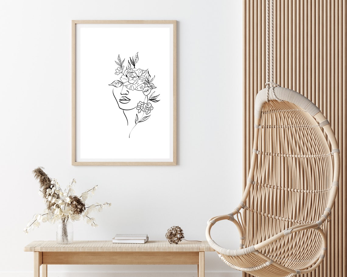 Flower Woman Line Art Set | Abstract Woman Face Line Drawing | Feminist ...